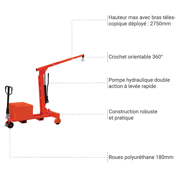 Chèvre de levage en porte à faux - Charge max 750kg