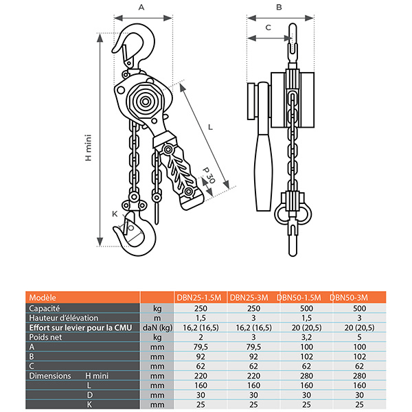 Palan ultra compact destiné aux pros : Cap. 250kg à 500kg