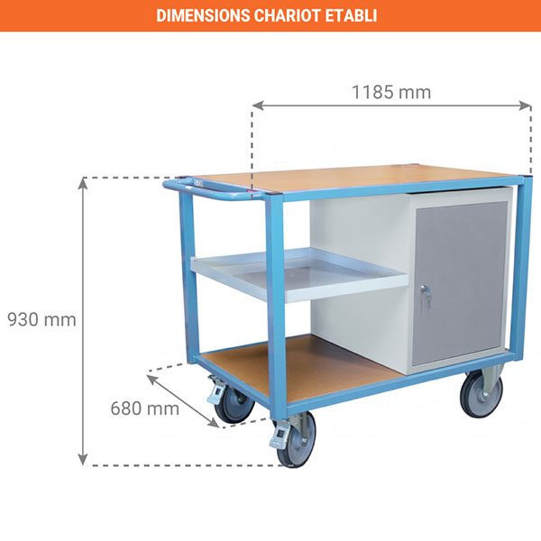 Chariot établi à placards idéal pour atelier charge max 500kg