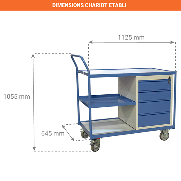 Chariot établi à tiroirs idéal pour atelier charge max 250kg