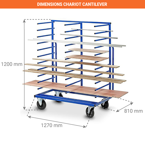 Chariot cantilever simple face 3 montants - charge max 200kg