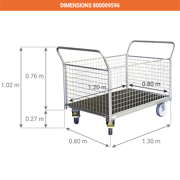 Chariot modulable grillagé 4 côtés - charge max 500kg