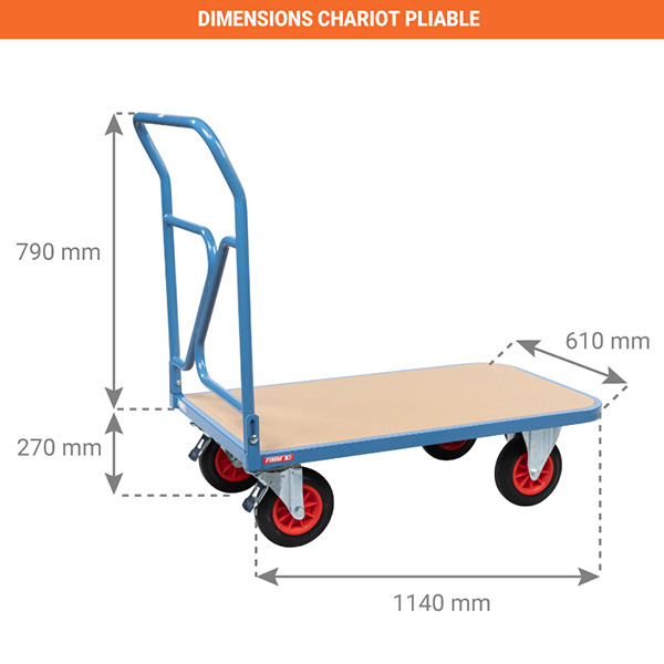 Chariot à dossier rabattable et plateau en bois médium - Cap. 400kg