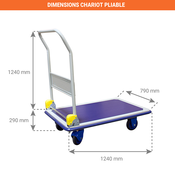 Chariot à dossier rabattable et plateau acier - Cap. 300kg et 500kg