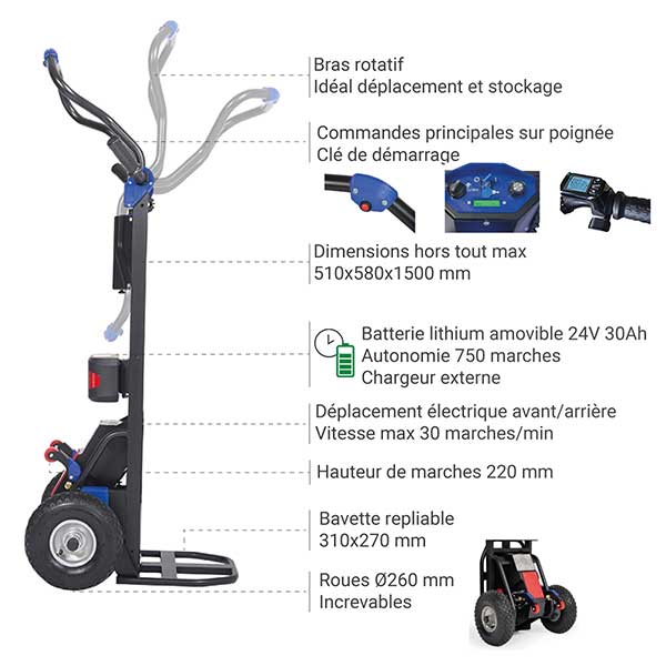 Diable électrique avec déplacement motorisé - Charge 170kg