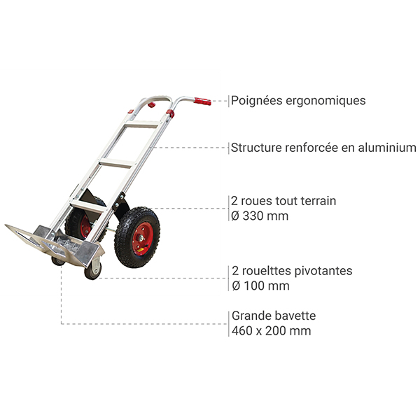 Diable tout terrain en aluminium avec 4 roues