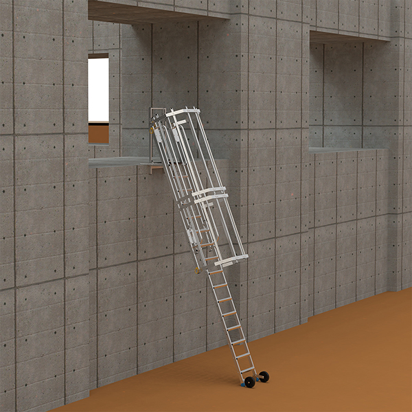 Echelle crinoline roulante en aluminium pour chantiers