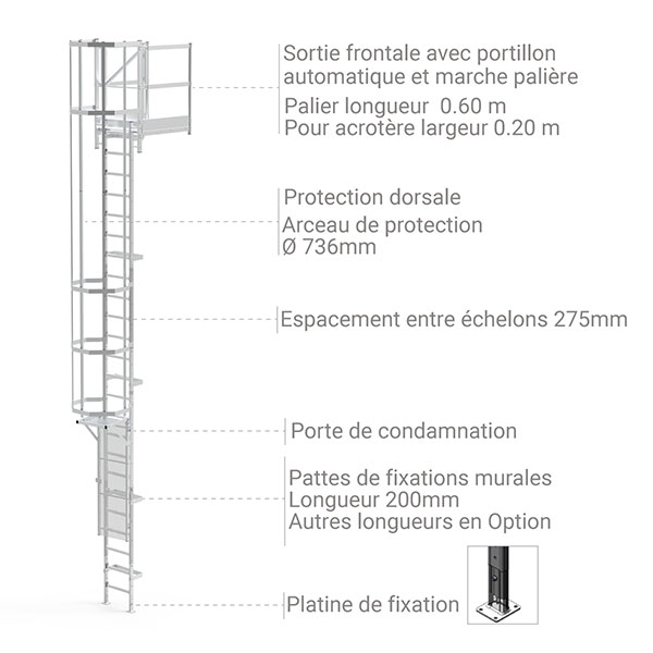 Echelle crinoline avec sortie et palier frontal