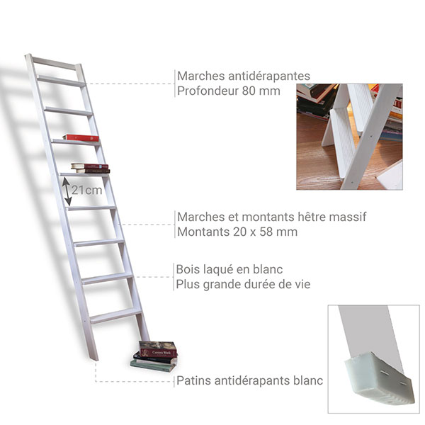 Echelle de meunier blanche en bois largeur 44cm