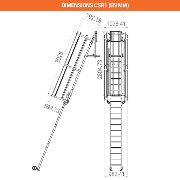 Echelle crinoline roulante en aluminium pour chantiers