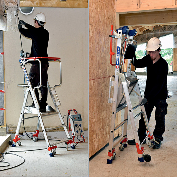 Echelle roulante pour de la mise en rayon en magasin ou sur chantier