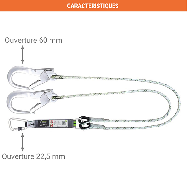 Longe fourche en corde tressée avec absorbeur d’énergie - 1,50 m