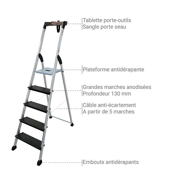 Escabeau aluminium avec marches anodisées