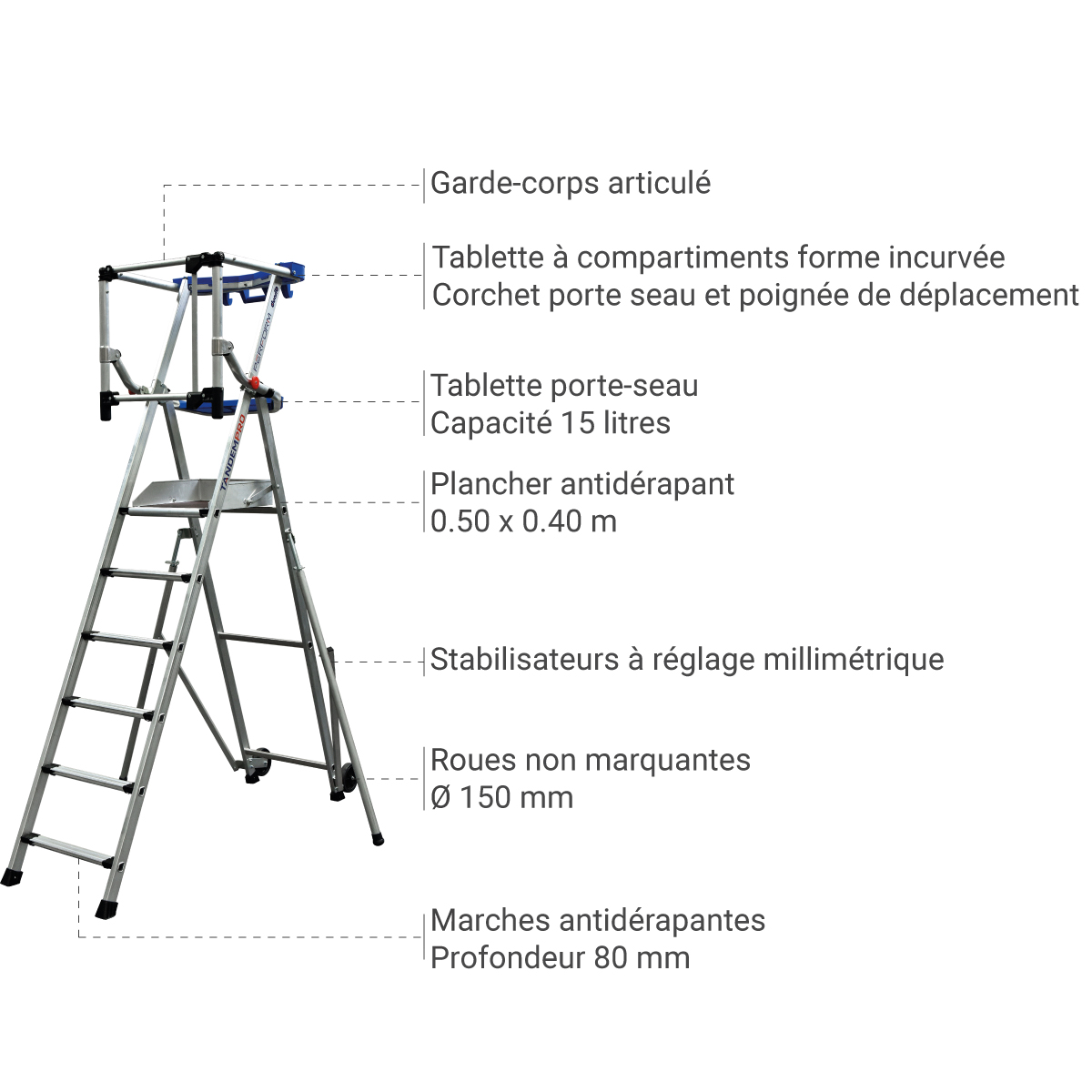 Escabeau PIRL en aluminium avec stabilisateurs