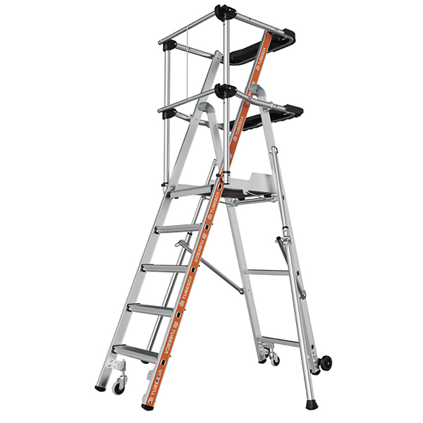 Escabeau PIRL pliant et roulant avec garde-corps lisses