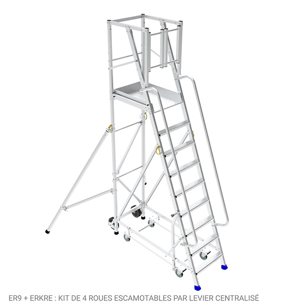 Escabeau grande plateforme aluminium permettant un travail proche du mur