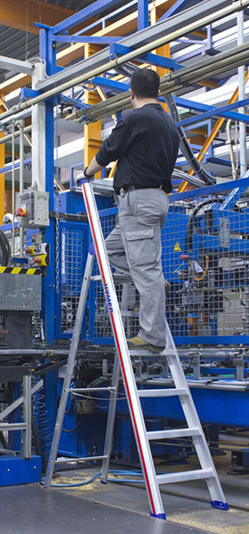 Escabeau alu à marches avec pont de sécurité