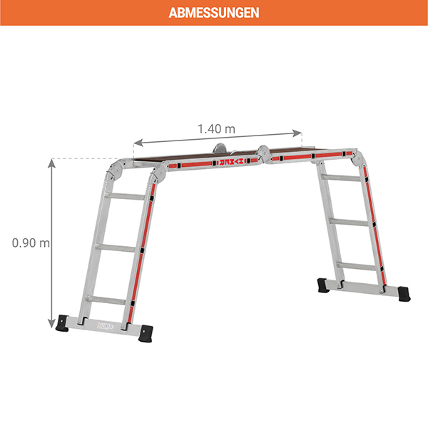 Gelenkleiter 4-tzilig (4x3 Sprossen) mit Podest und Wandabstand