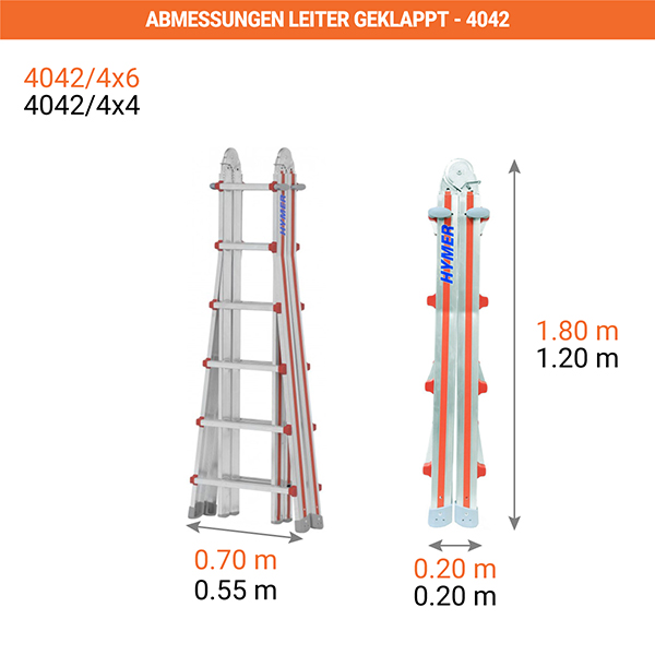 Gelenkleiter treppengängig mit einer Länge von 4m, 5m10 ou 6m26