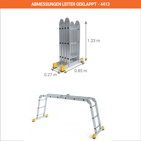 Gelenkleiter kann als Anlegeleiter, Doppleleiter und Stehleiter ...