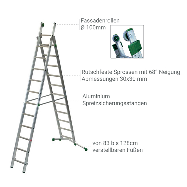 Aluminium Mehrzweckleiter treppengängig mit regulierbaren Füßen
