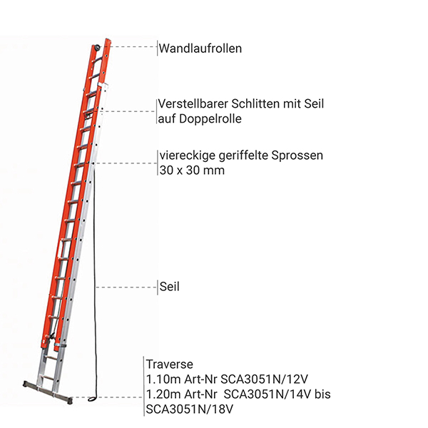 Isolierleiter mit 2 Ebenen und Glasfaser- und Alu-Seilzug