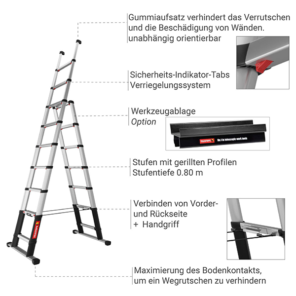 teleskopische Stehleiter 3m Länge, 3.80m Höhe