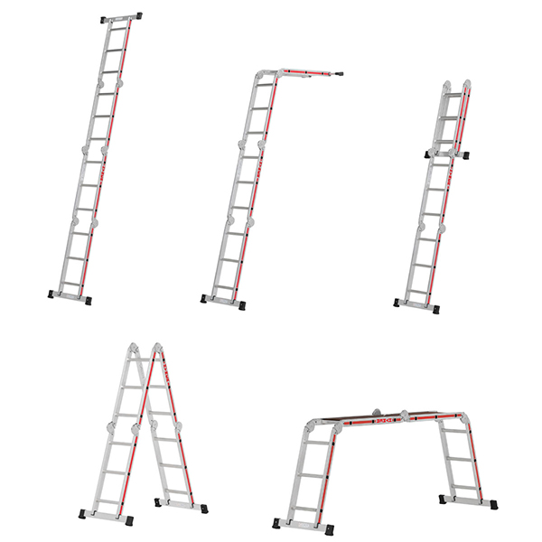 Gelenkleiter 4-tzilig (4x3 Sprossen) mit Podest und Wandabstand
