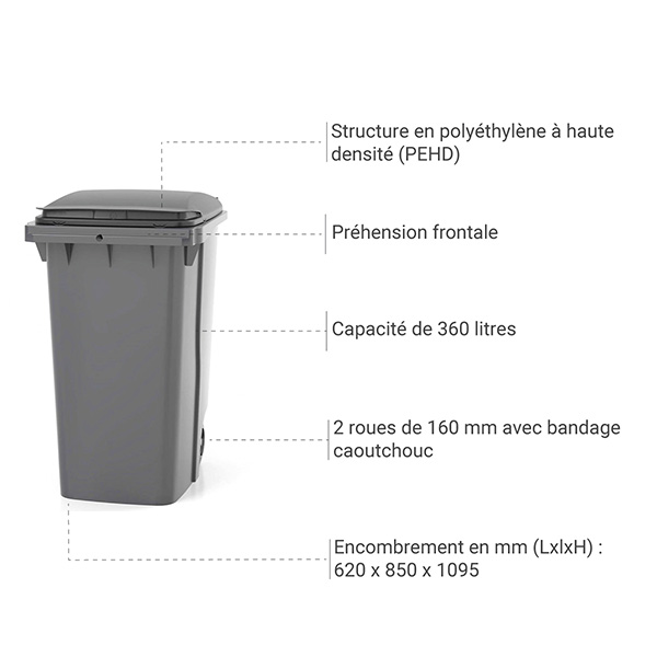 Conteneur Poubelle 360 litres - Ordures ménagères