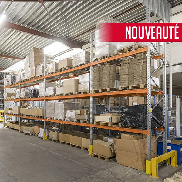 Rack à palette 5 mètres : 3 niveaux de stockage sur lisse + 1 au sol