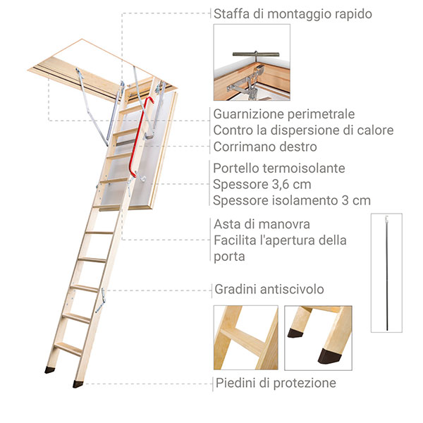 Scala retrattile in legno - Top di gamma