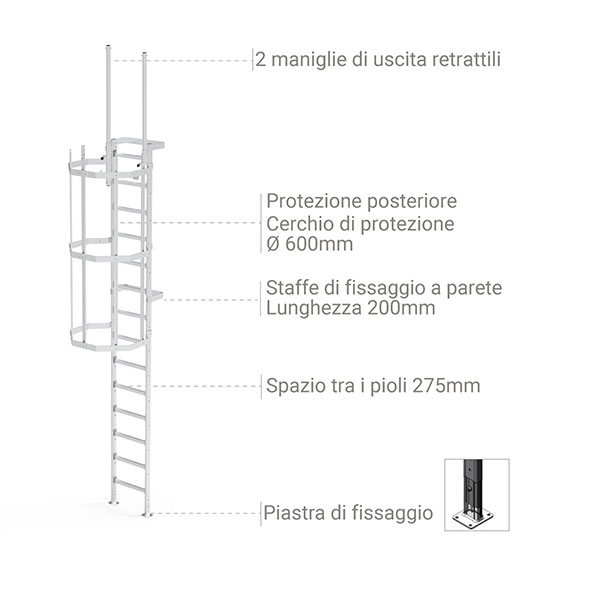 Scala a gabbia per acceso skydome, lucernario...