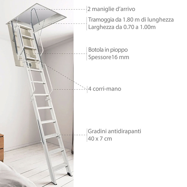 Scala retrattile grande foro solaio da 1.80m di lunghezza
