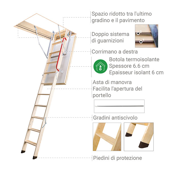 Scala retrattile in legno con botola