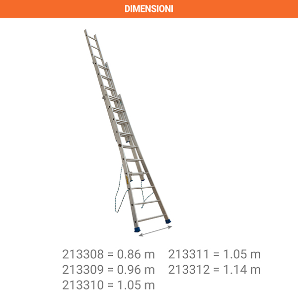 Scala componibile a 3 elementi in alluminio con base svasata.