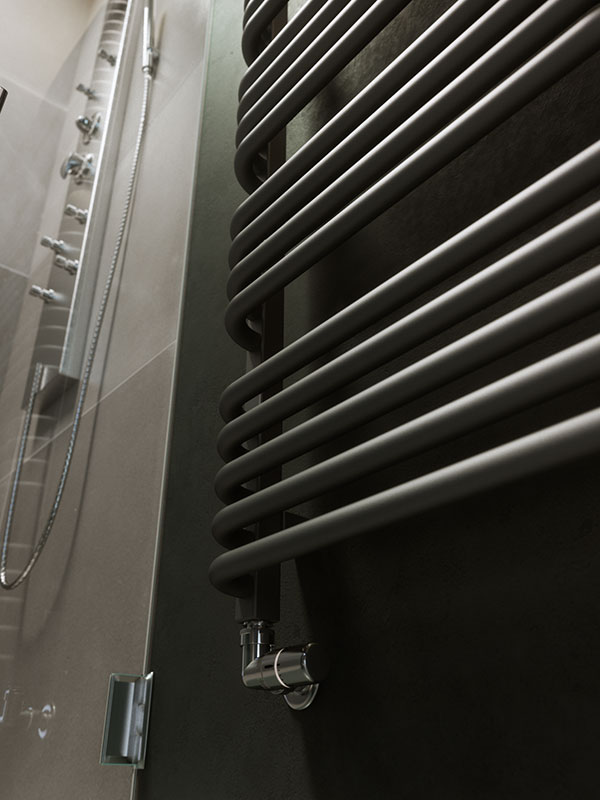 Scaldasalviette elettrico blu distante