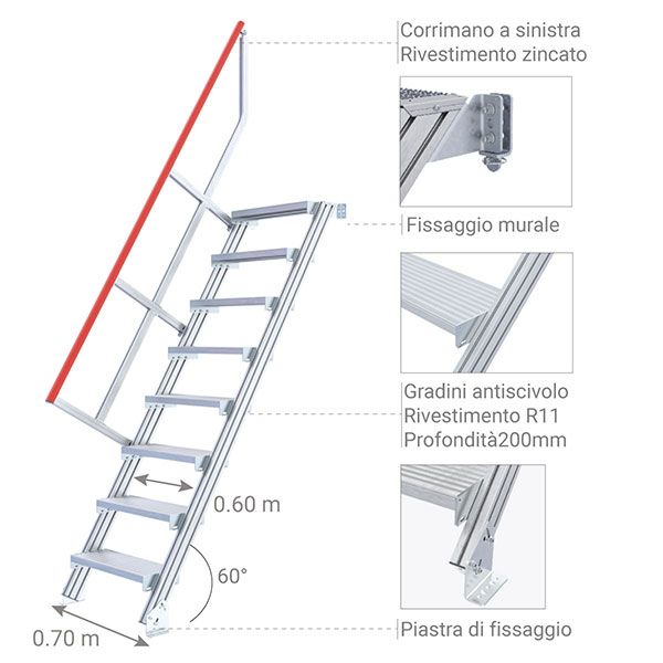 Scala per uso industriale inclinazione a 60°