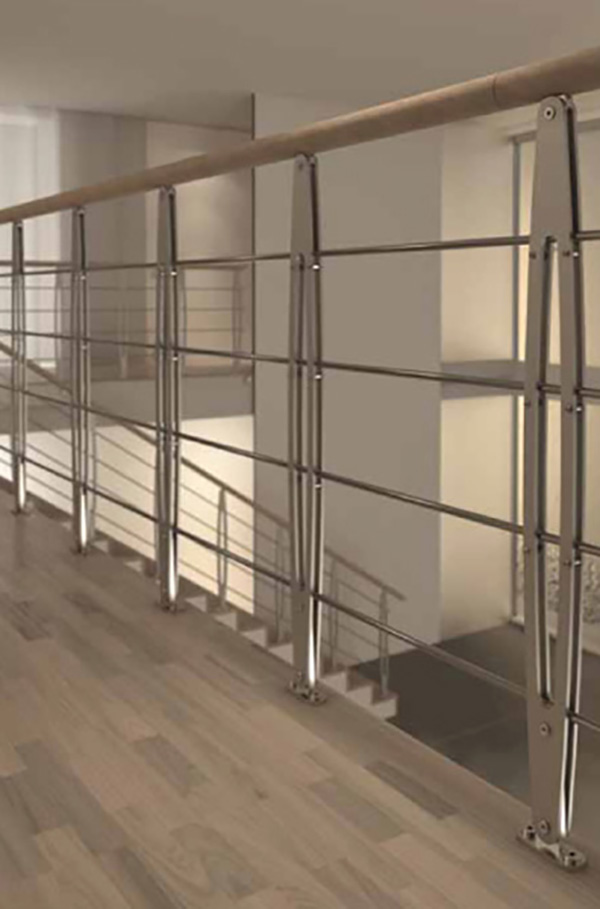 Rampe per scale in inox e in legno di faggio