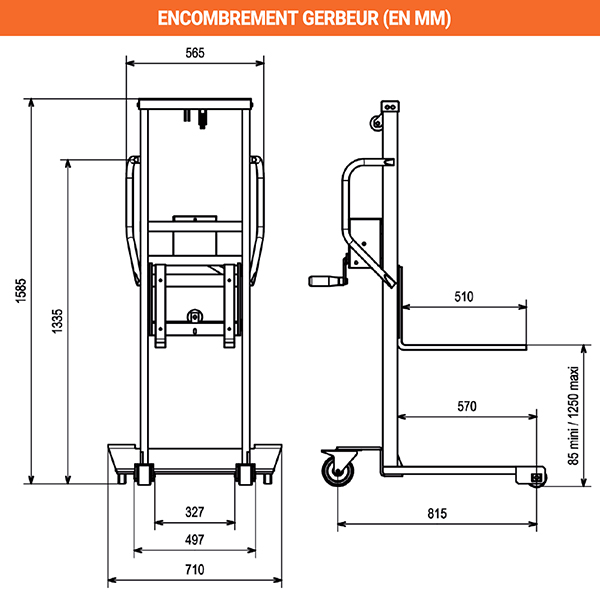 Mini gerbeur inox - Charge 250kg / Hauteur max 1250mm