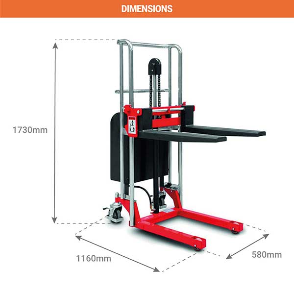 Mini gerbeur électro hydraulique - Levée max 1500mm - 400kg